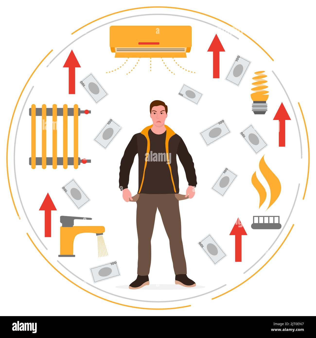 Vector illustration Man is upset. Rising prices. High prices of natural ...