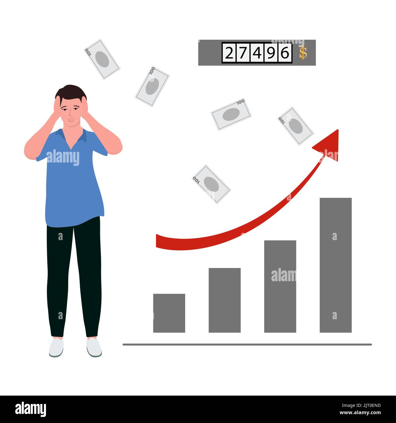 Vector illustration Man is upset. Rising prices. Increased costs ...