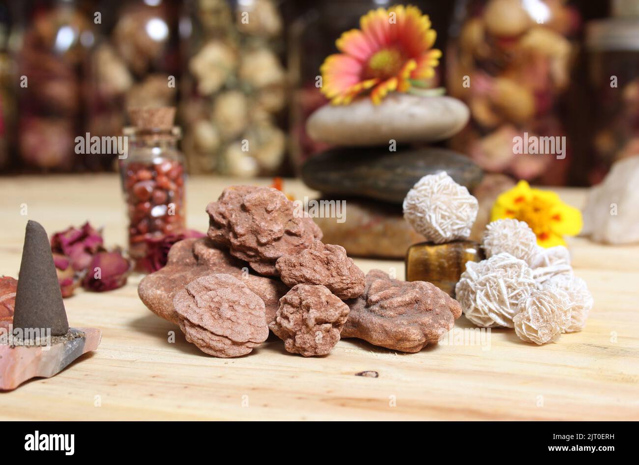 Desert Rose Rocks From Oklahoma on Meditation Altar Stock Photo - Alamy