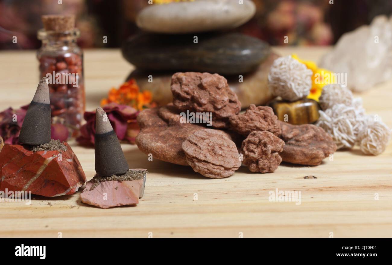 Desert Rose Rocks From Oklahoma on Meditation Altar Stock Photo - Alamy