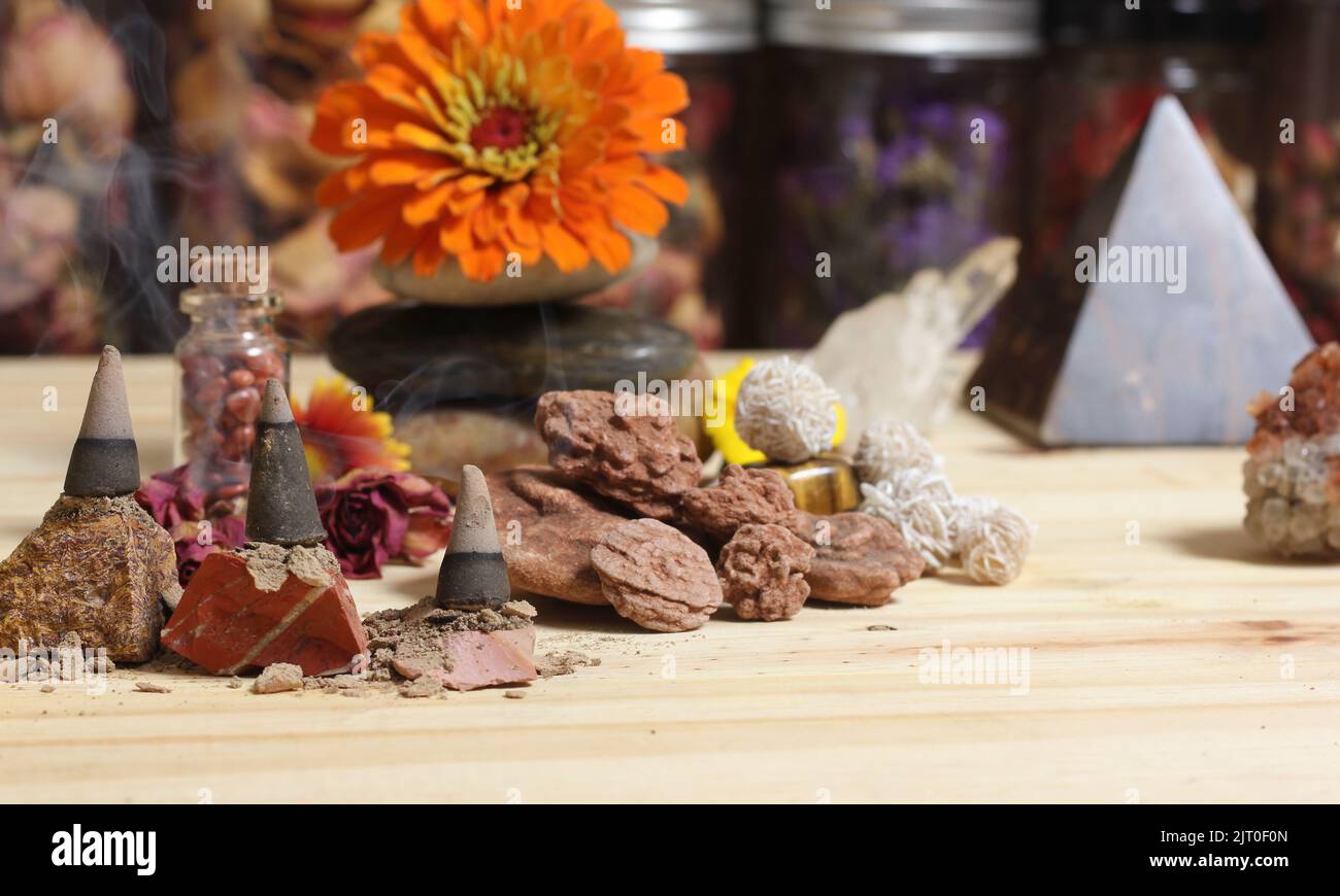 Desert Rose Rocks From Oklahoma on Meditation Altar Stock Photo - Alamy