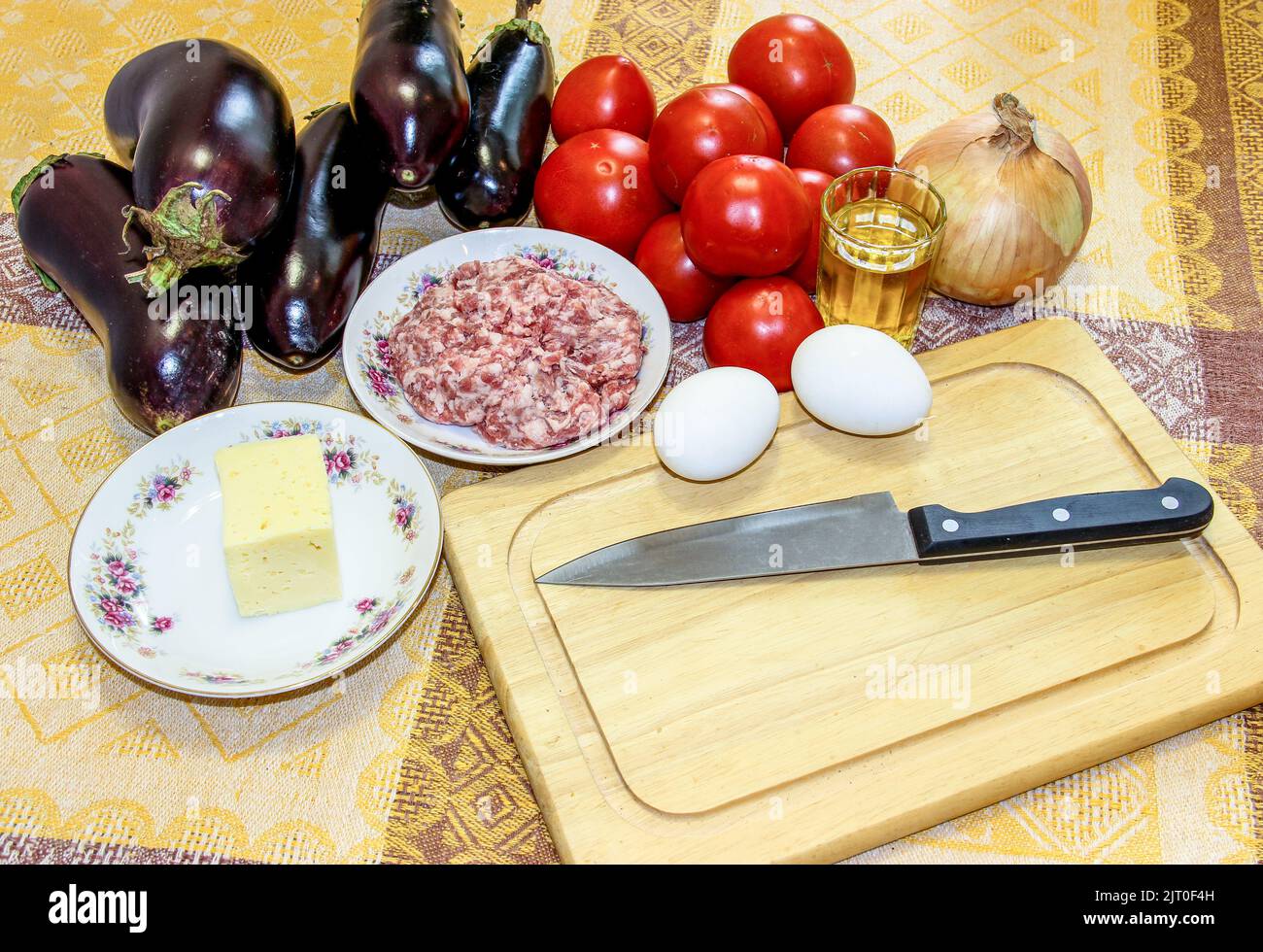 Fresh vegetables for cooking light dinner, Moussaka - a traditional ...