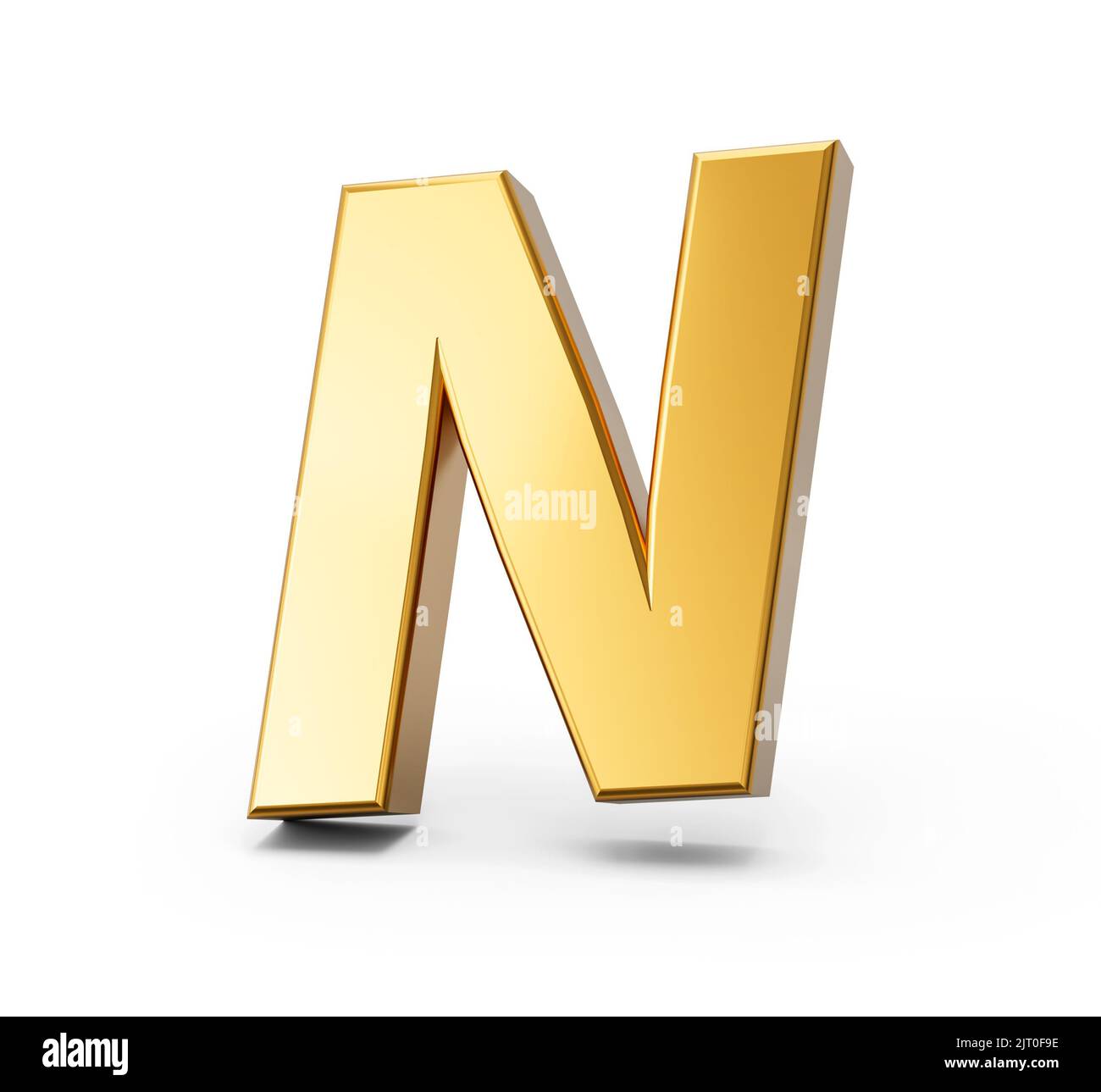 A 3D illustration of the golden N letter on a white background Stock ...
