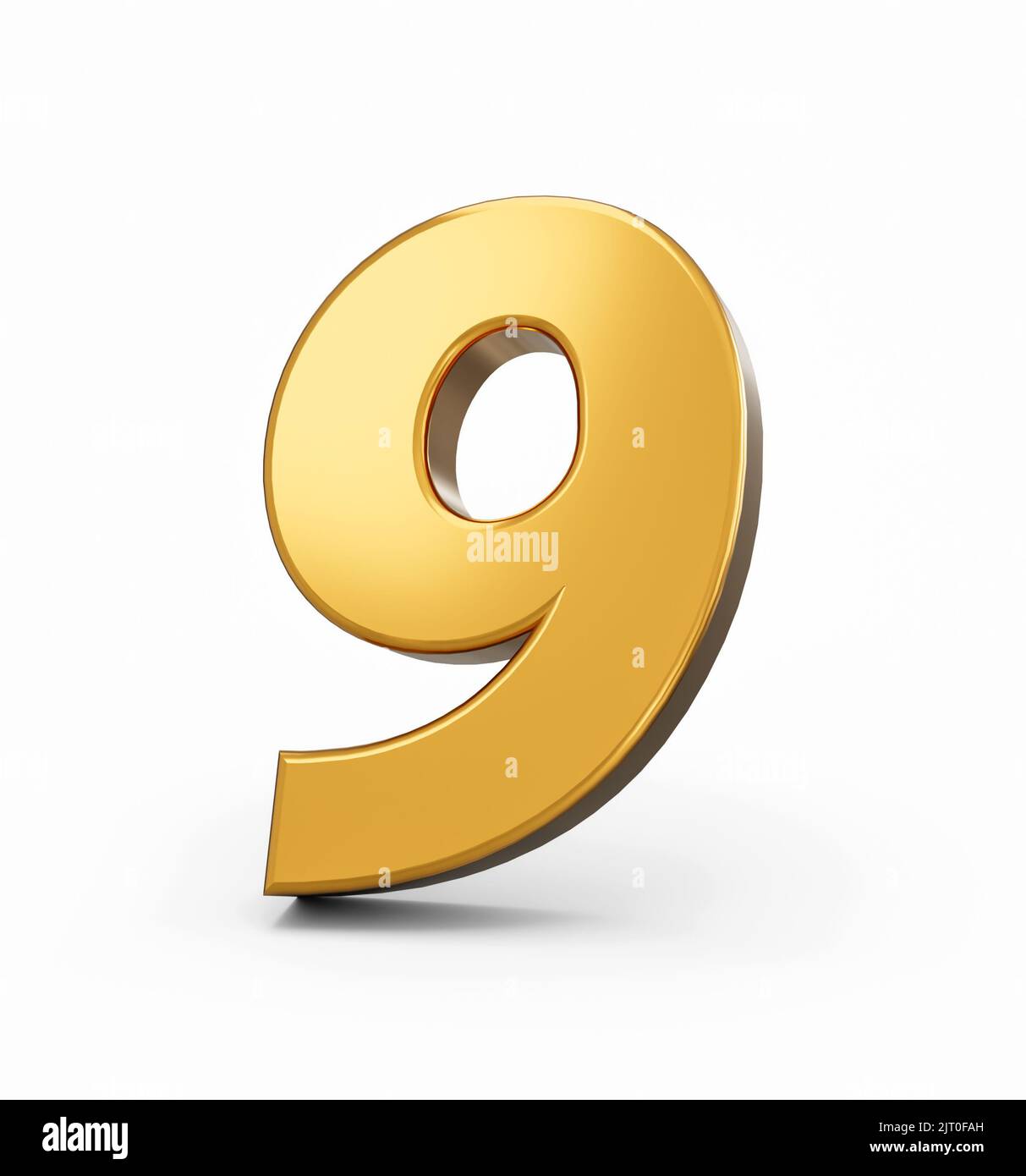 A 3D illustration of the golden 9 number on a white background Stock ...
