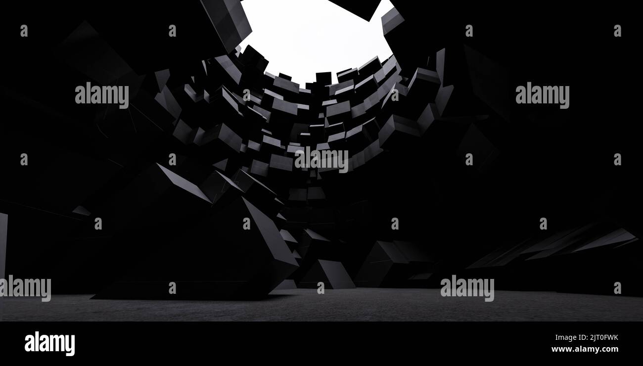 dark cube futuristic abstract building basement tunnel 3d render ...