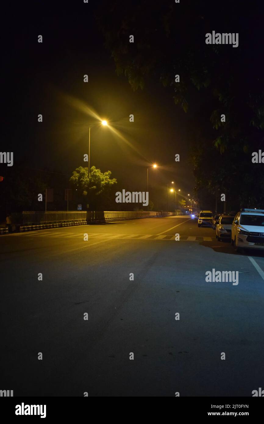 Night view of An empty street in New delhi , India Stock Photo - Alamy