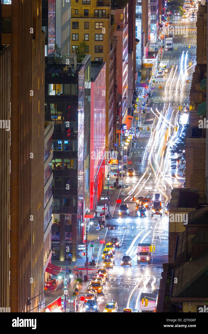 A night view looking north along Lexington Avenue from 45th Street up ...