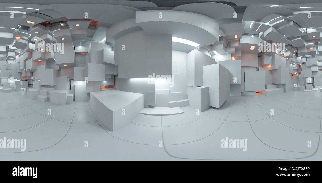 360 degree full panorama environment map of bright white abstract cube ...