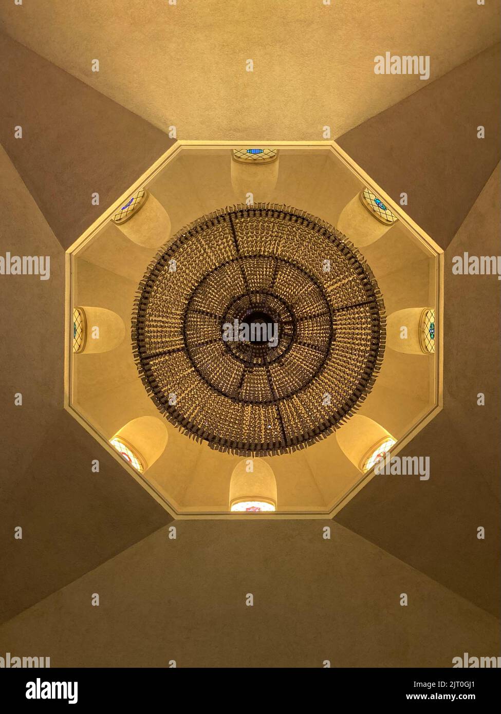 A vertical bottom view of ceiling of an octagonal dome, interior ...