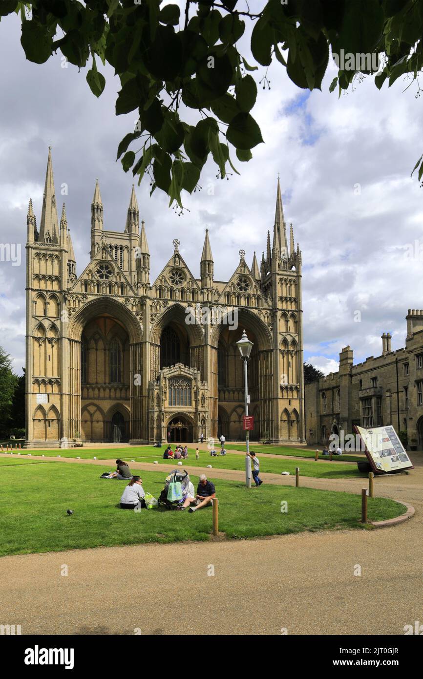 The West front facade of Peterborough City Cathedral, Cambridgeshire ...