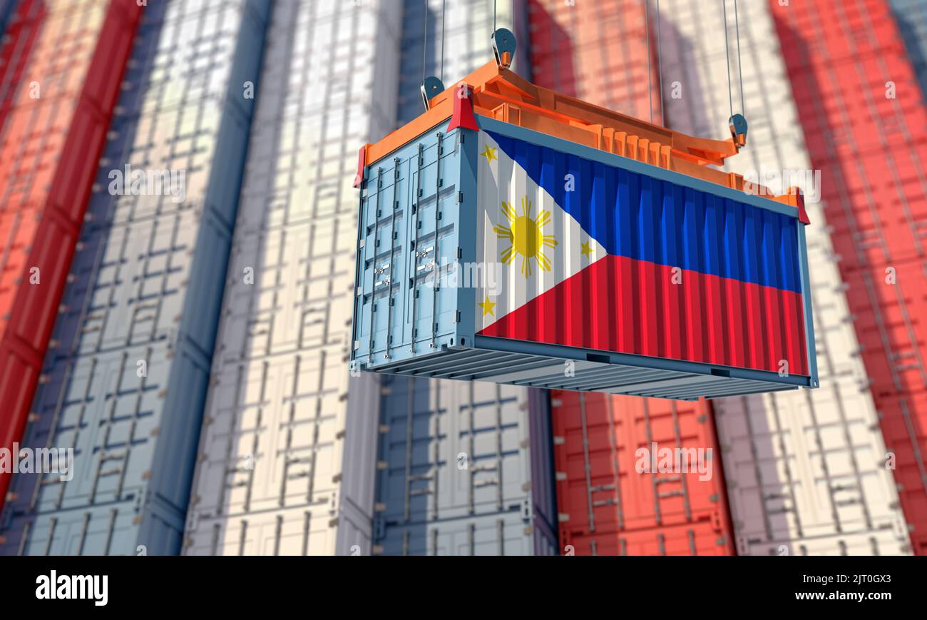Cargo Container with Philippines national flag design. 3D Rendering ...