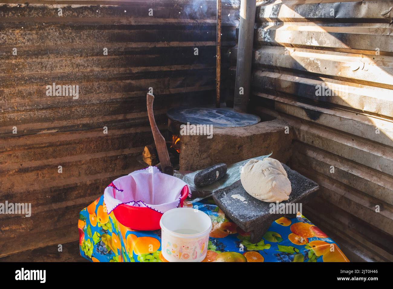 A lovely outdoor Mexican kitchen ready for tortilla preparation Stock ...
