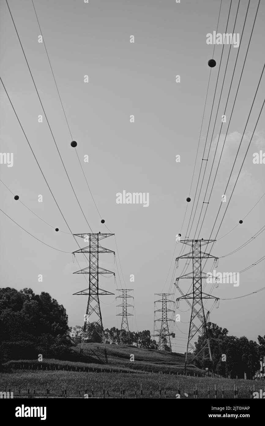 Overhead power lines line Black and White Stock Photos & Images - Alamy