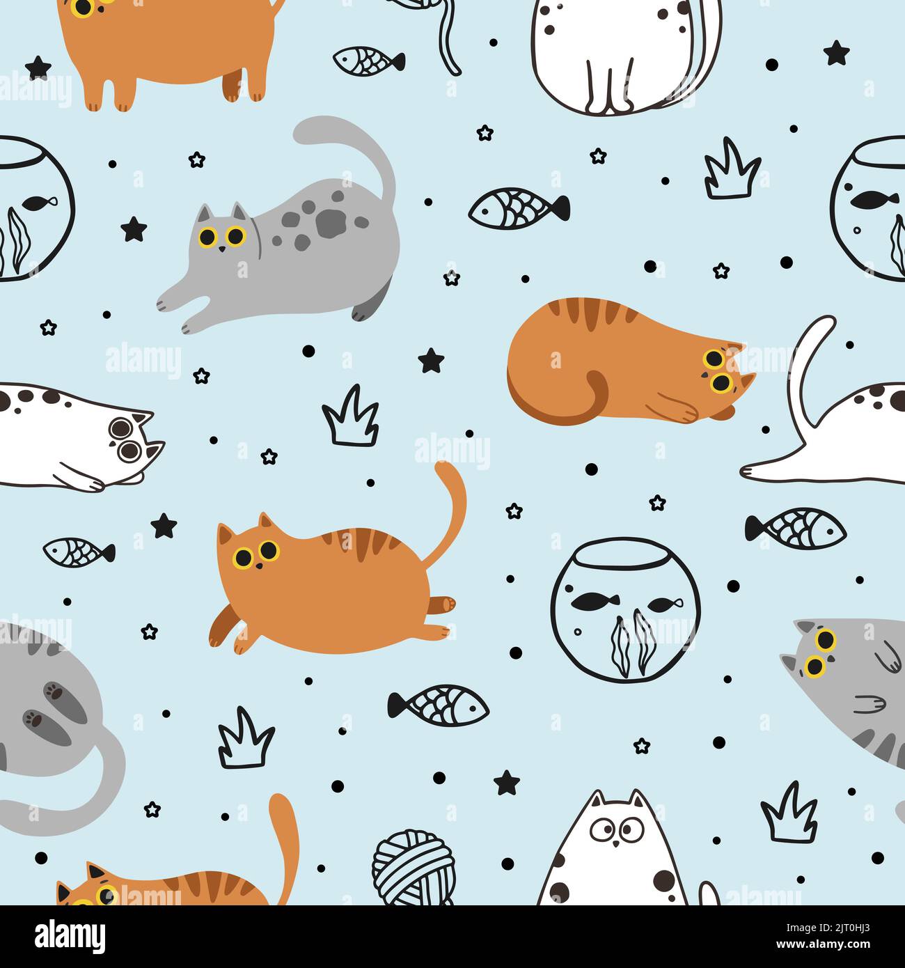 Cute Cartoon Cat Vector Icons, Seamless Pattern and Background Stock Vector Image & Art - Alamy