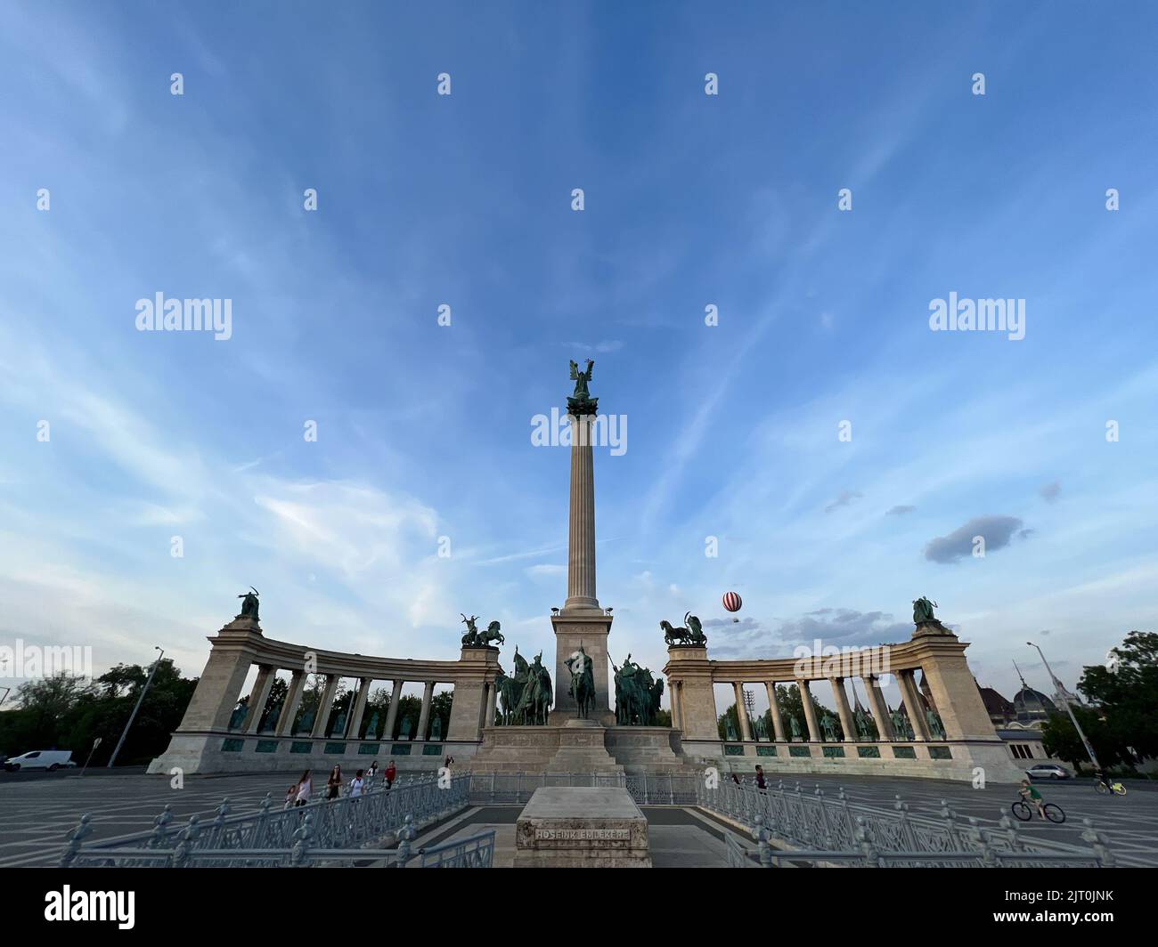 Statues with columns of the Millennium Monument in Budapest. Hungary ...