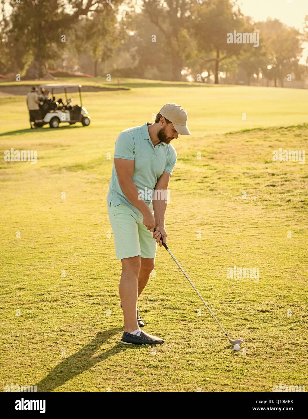 male golf player on professional golf course. golfer in cap with golf ...