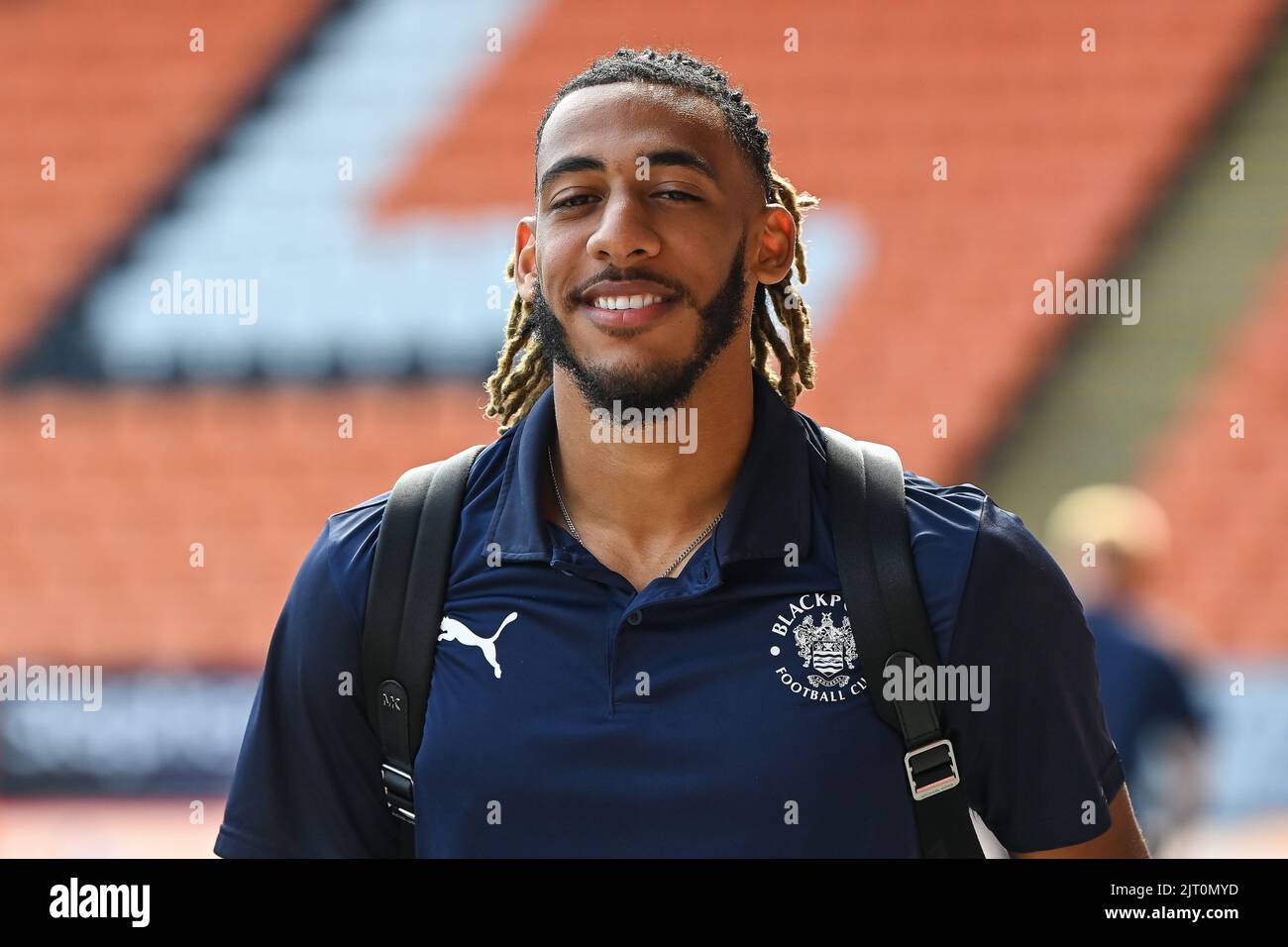 Dominic Thompson #23 of Blackpool arrives at Bloomfield Road Stock ...