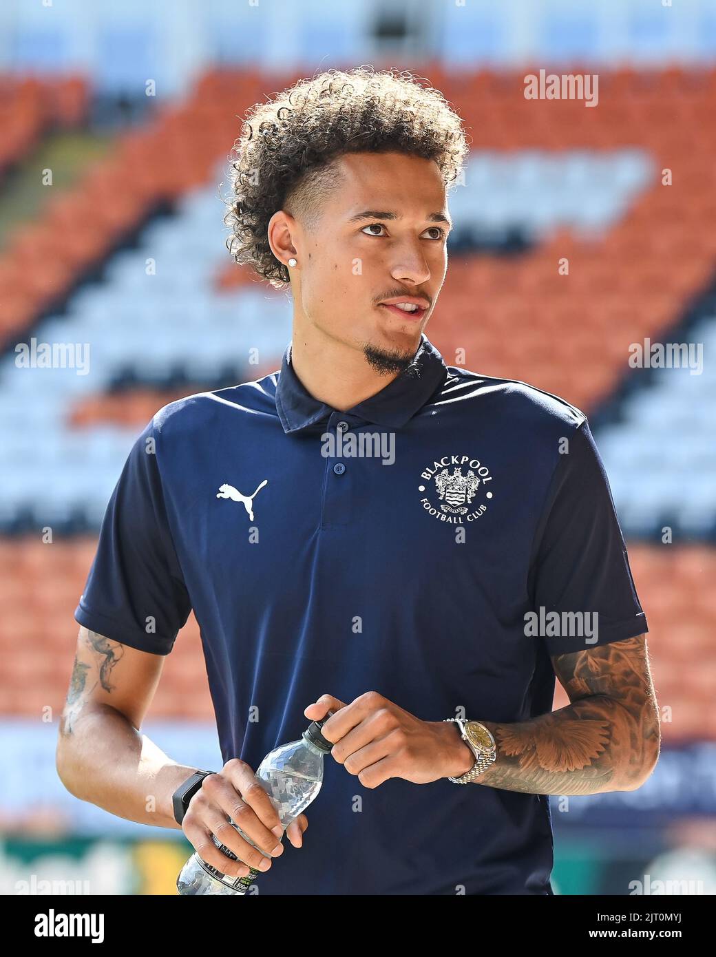 Rhys Williams #15 of Blackpool arrives at Bloomfield Road Stock Photo ...