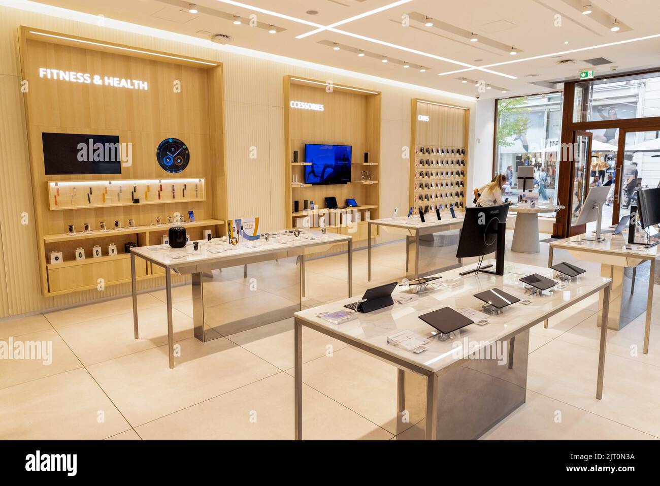 Huawei products seen on display inside a Huawei store in Viena Stock ...