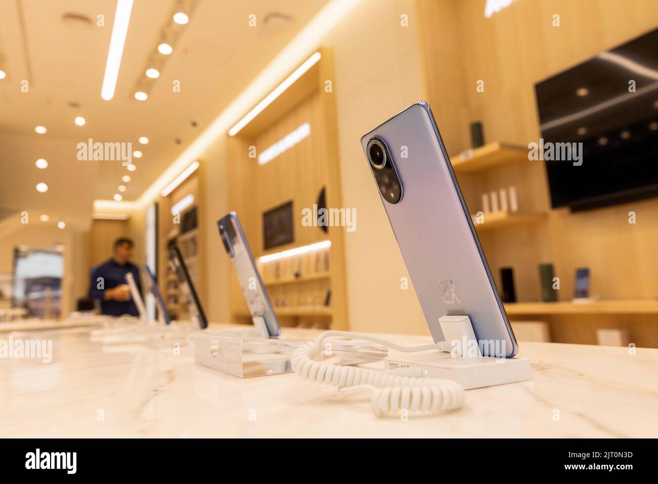Huawei Nova 9 cell phone seen on display inside a Huawei store in Viena ...