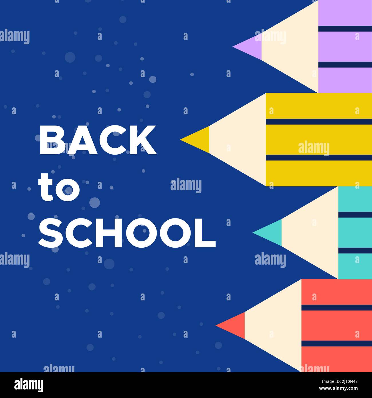 Back to school square banner. Colorful wooden pencils on dark blue ...