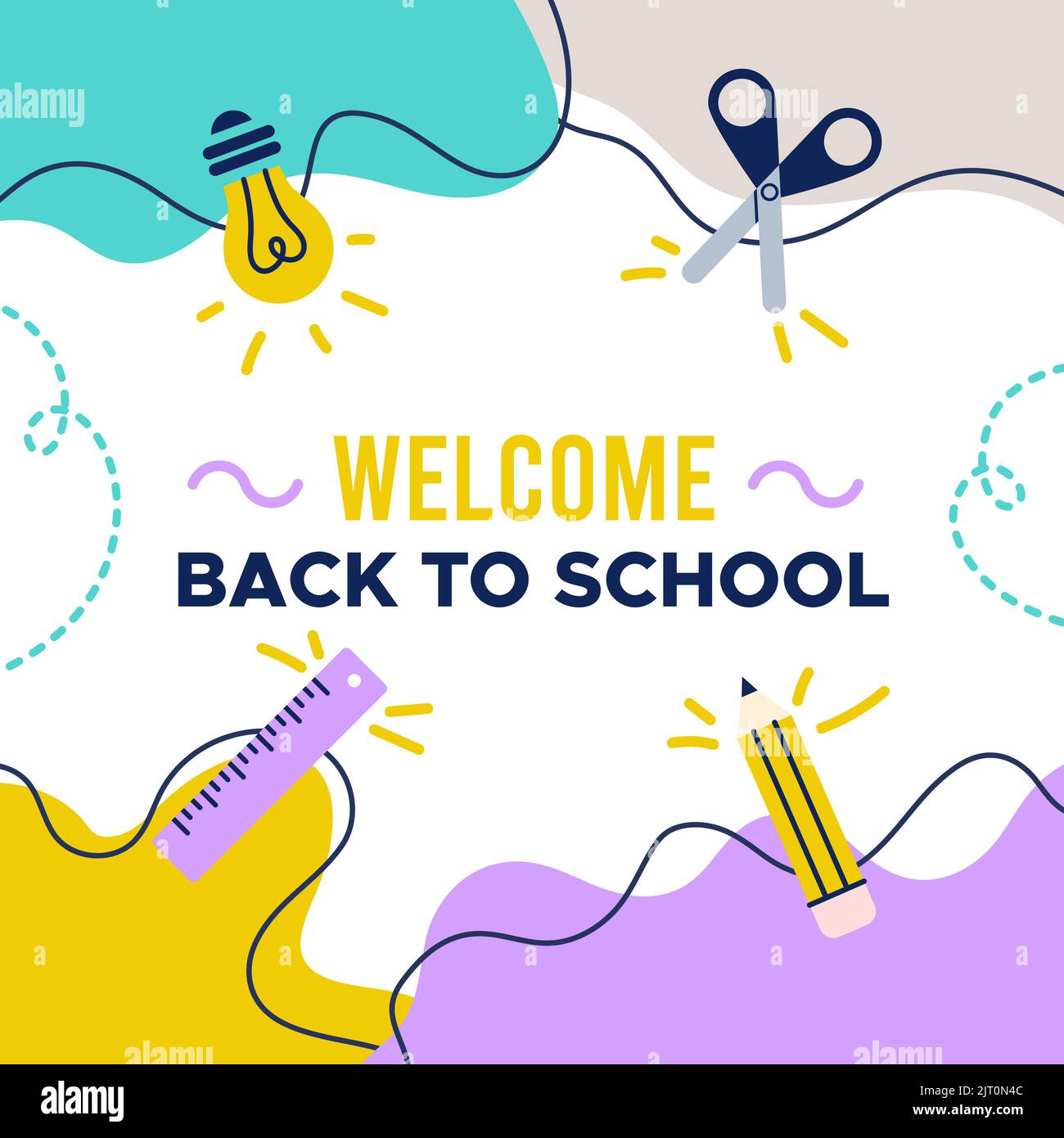 Welcome back to school square banner. School supplies stationery icons ...