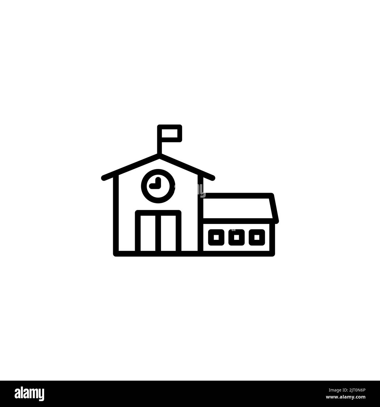 School building linear icon. Black outline. Back to school inspiration ...