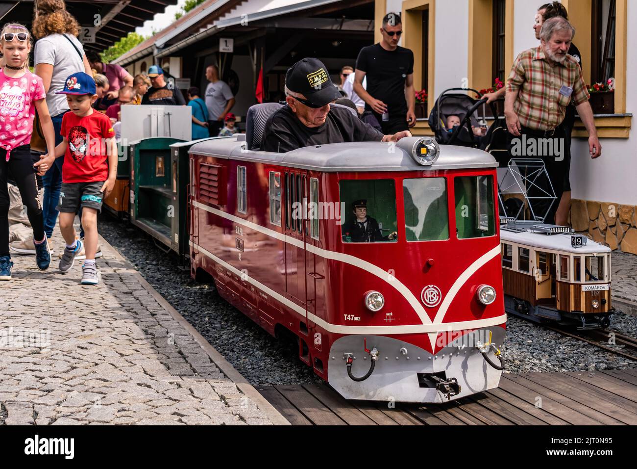A small model train for children at the Olympia shopping center in Brno ...