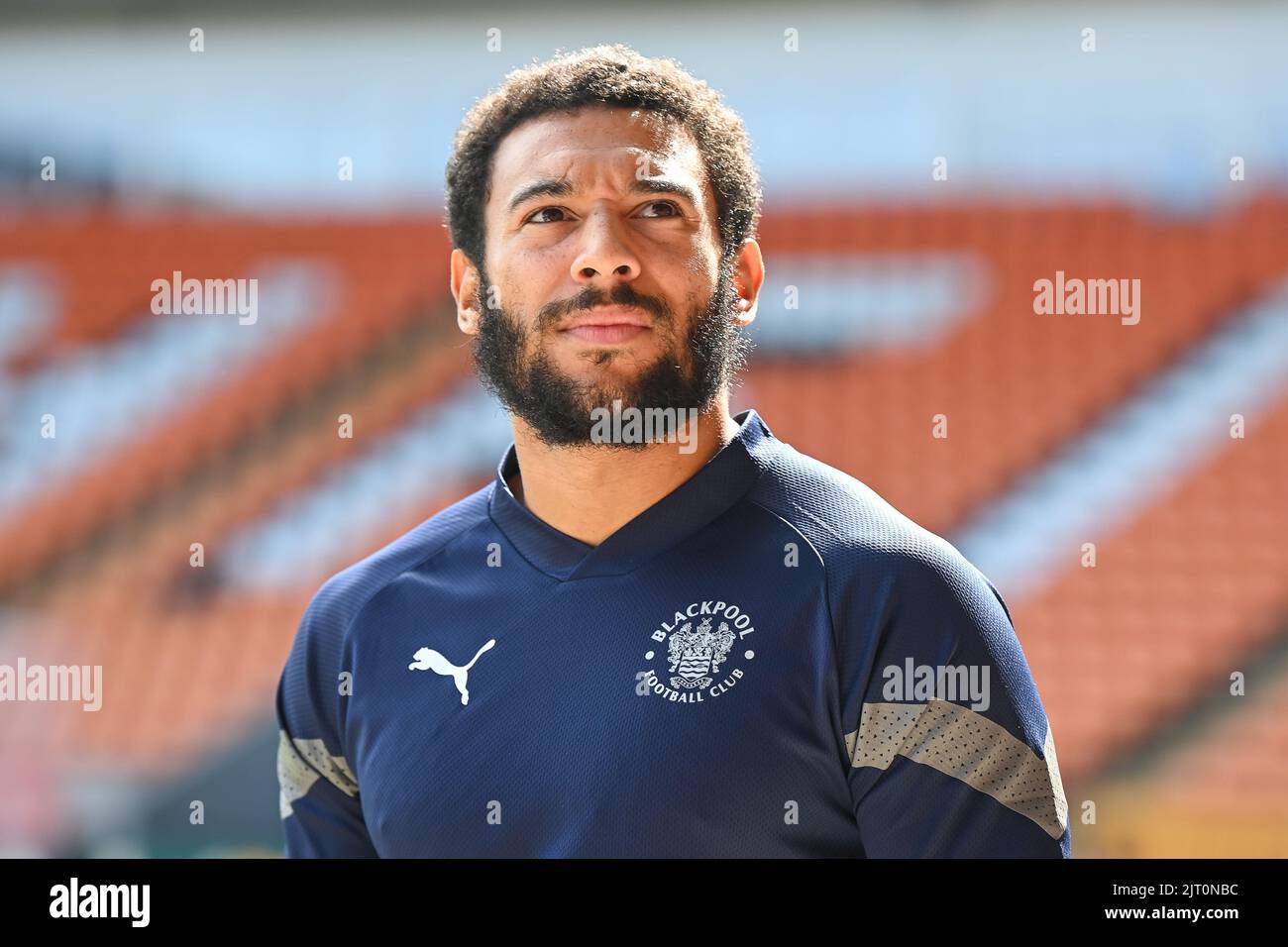 Keshi Anderson #10 of Blackpool arrives at Bloomfield Road in, on 8/27 ...
