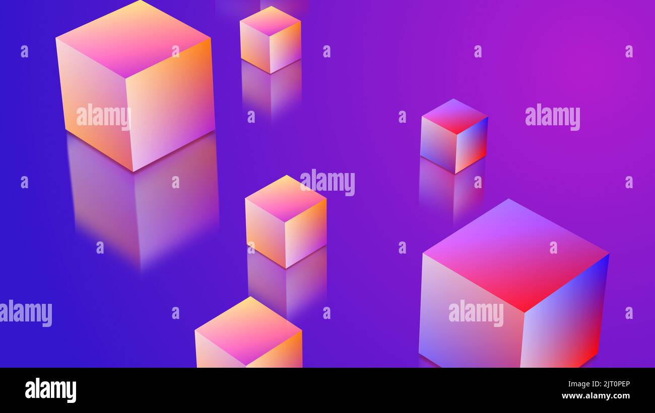 Abstract background with cubes. 3D shape backdrop. Purple and blue ...