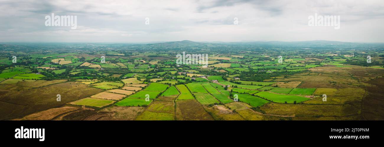 A panoramic view of scenic diverse landscapes in Irish countryside ...
