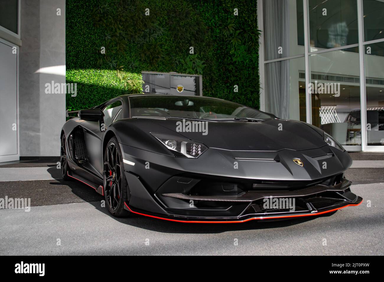 A matte black Lamborghini Aventador SVJ luxury car Stock Photo - Alamy