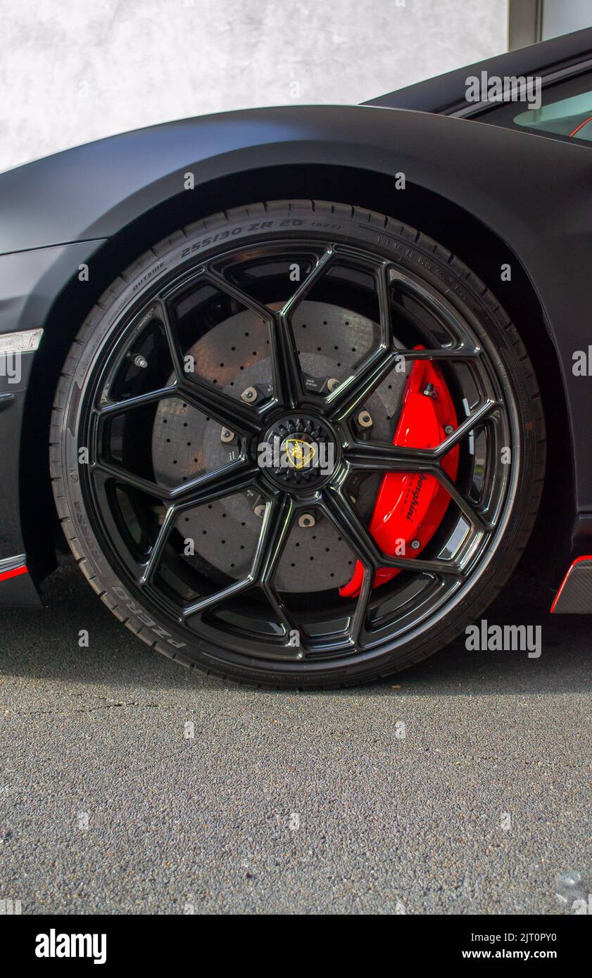 A matte black Lamborghini Aventador SVJ luxury car Stock Photo - Alamy