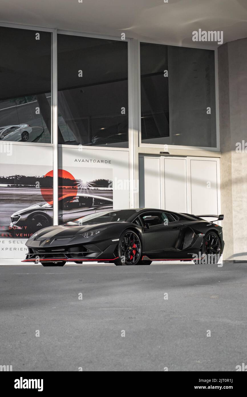 A matte black Lamborghini Aventador SVJ luxury car Stock Photo - Alamy