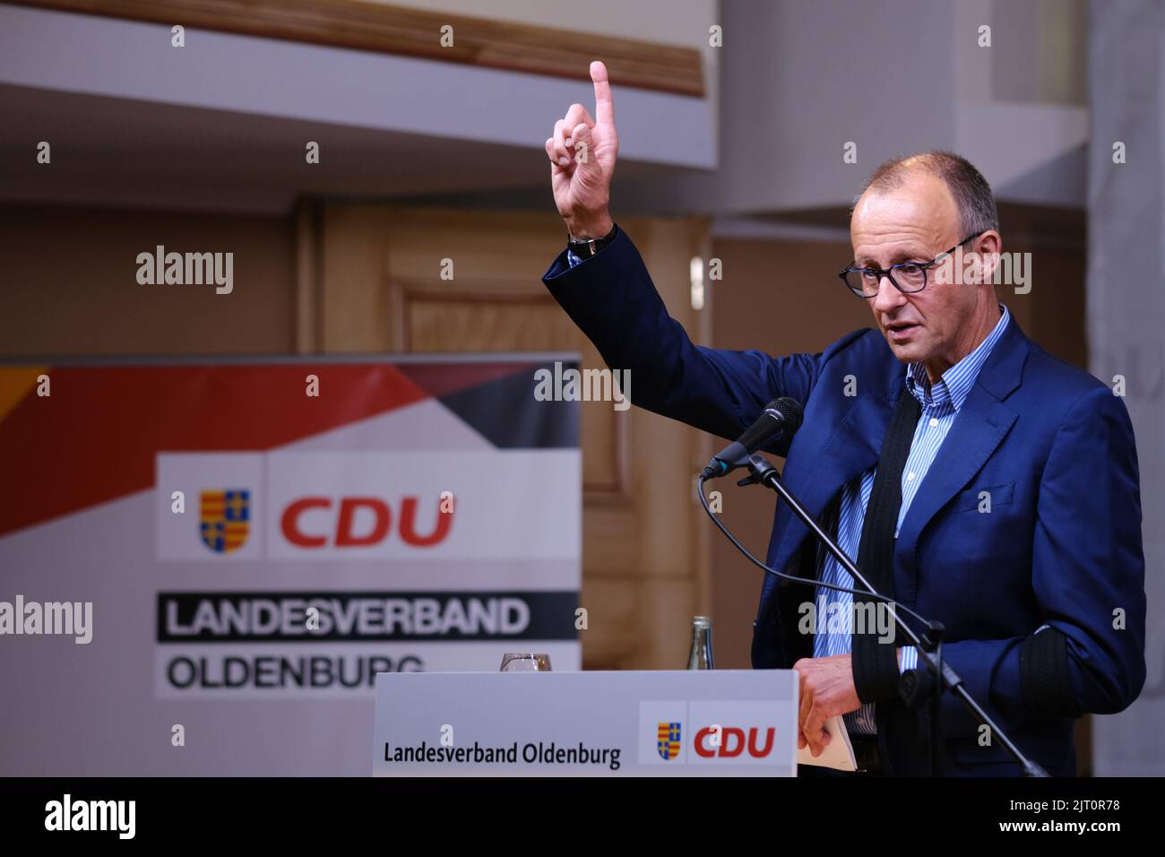 Wardenburg, Germany. 25th Aug, 2022. CDU party chairman Friedrich Merz ...