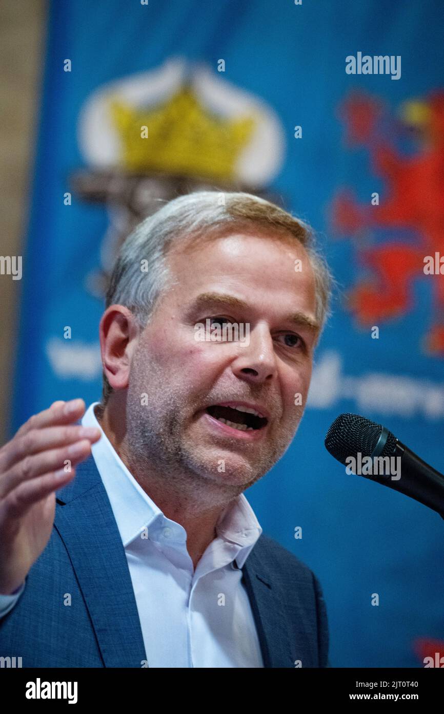 Ivenack, Germany. 27th Aug, 2022. Leif-Erik Holm, the state spokesman ...