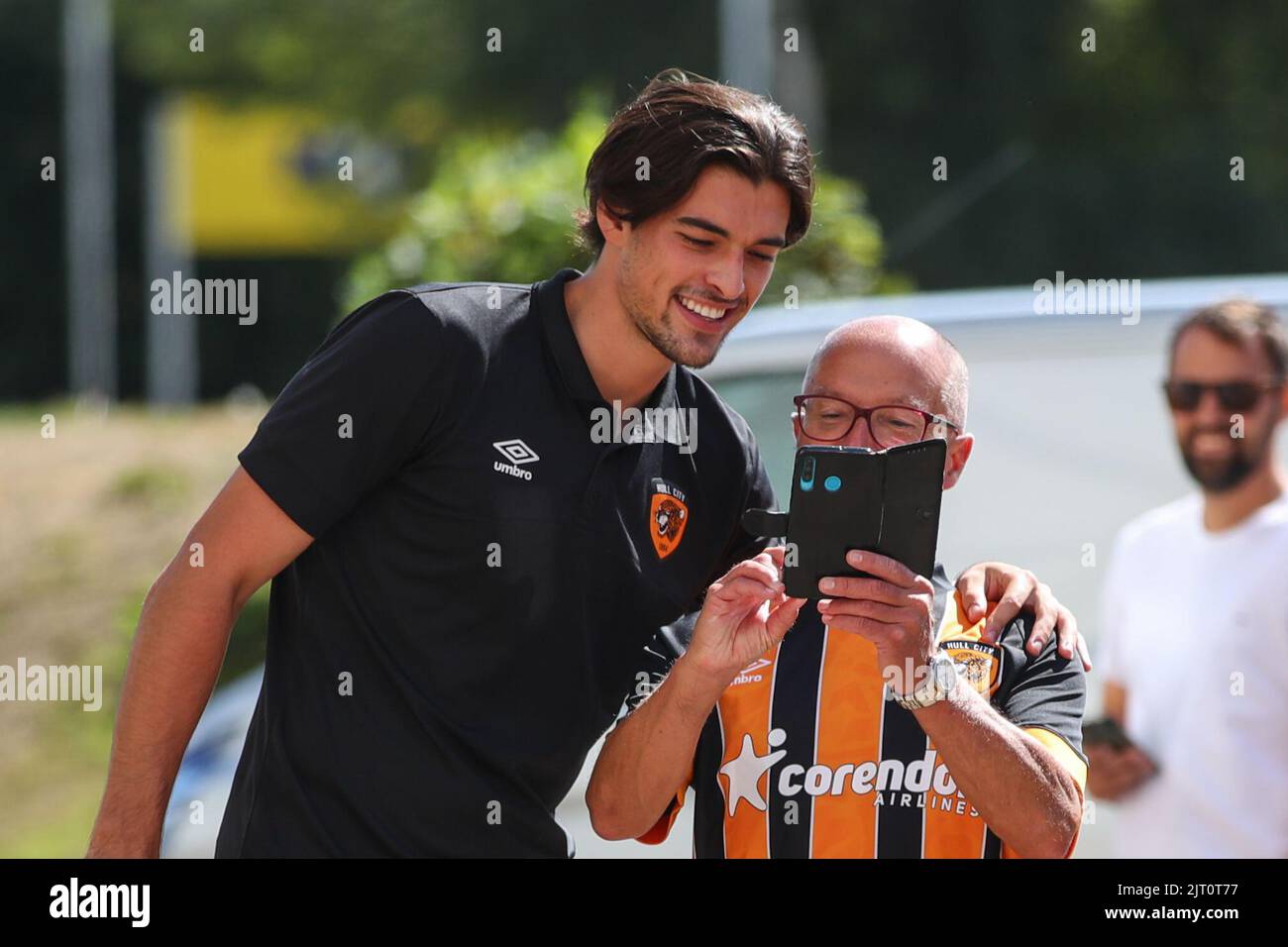 Jacob Greaves #4 of Hull City has a photograph taken with a fan Stock ...