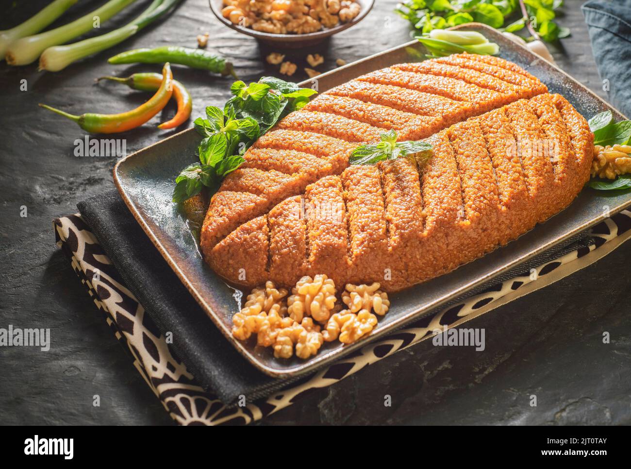 Arabic Cuisine; Traditional Middle eastern dish "Kibbeh Nayyeh" or "Raw ...