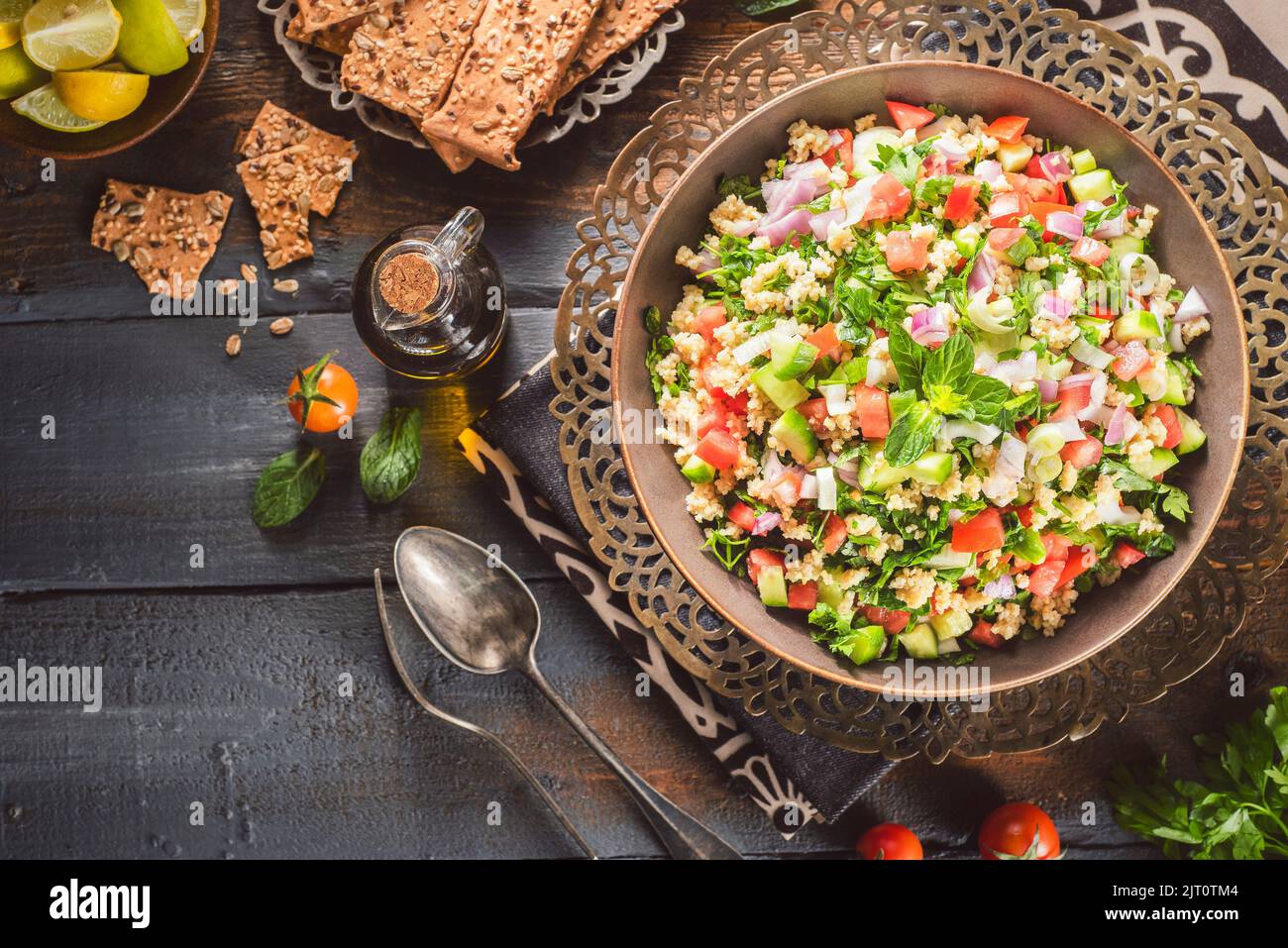 Arabic Cuisine; Traditional Mediterranean salad "Tabbouleh" or "Tabouli ...