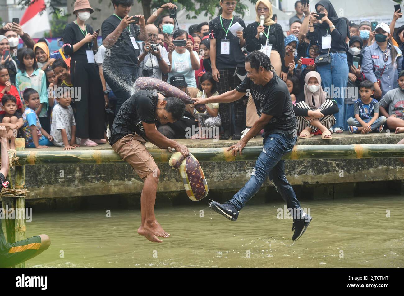 Jakarta, Indonesia. 27th Aug, 2022. People participate in a pillow ...
