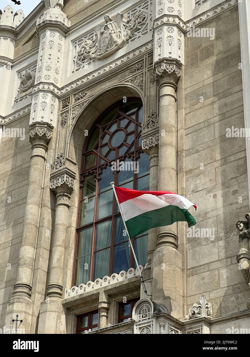 Budapest, Hungary - 13.07.2022: Vigado Concert Hall with the flag of ...