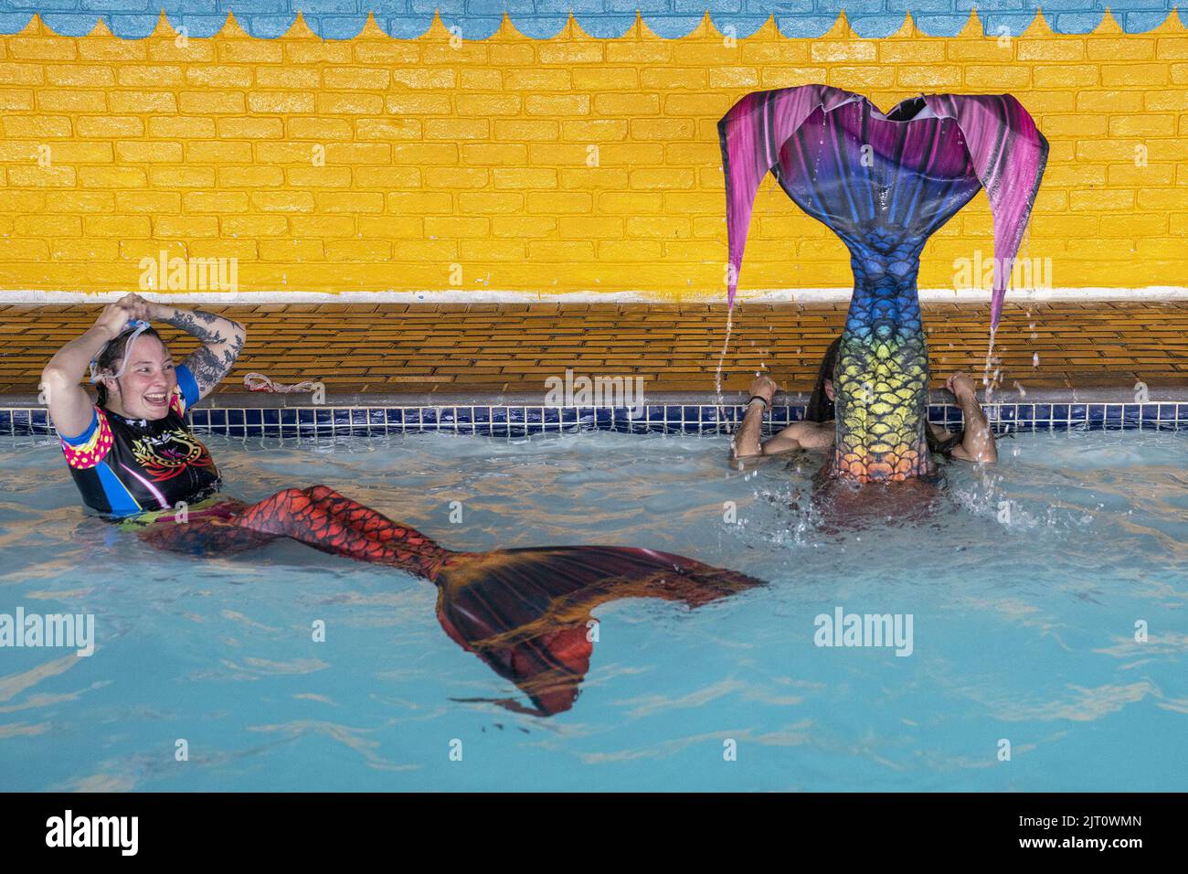 Johannesburg, South Africa. 26th Aug, 2022. Trainees practise mermaid ...