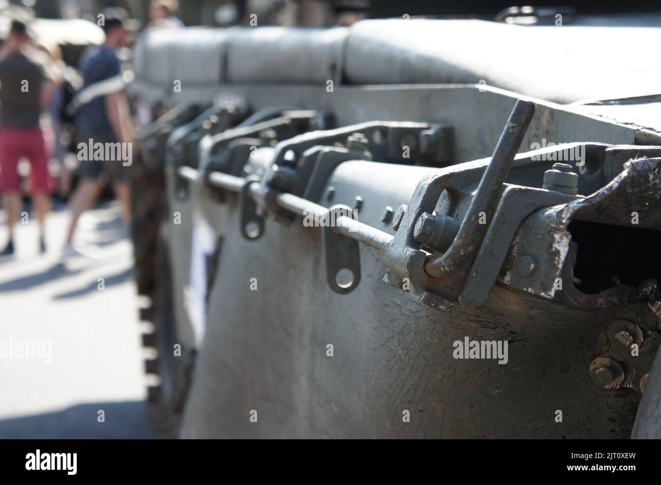 Close-up of details of old destroyed military equipment. Destroyed ...