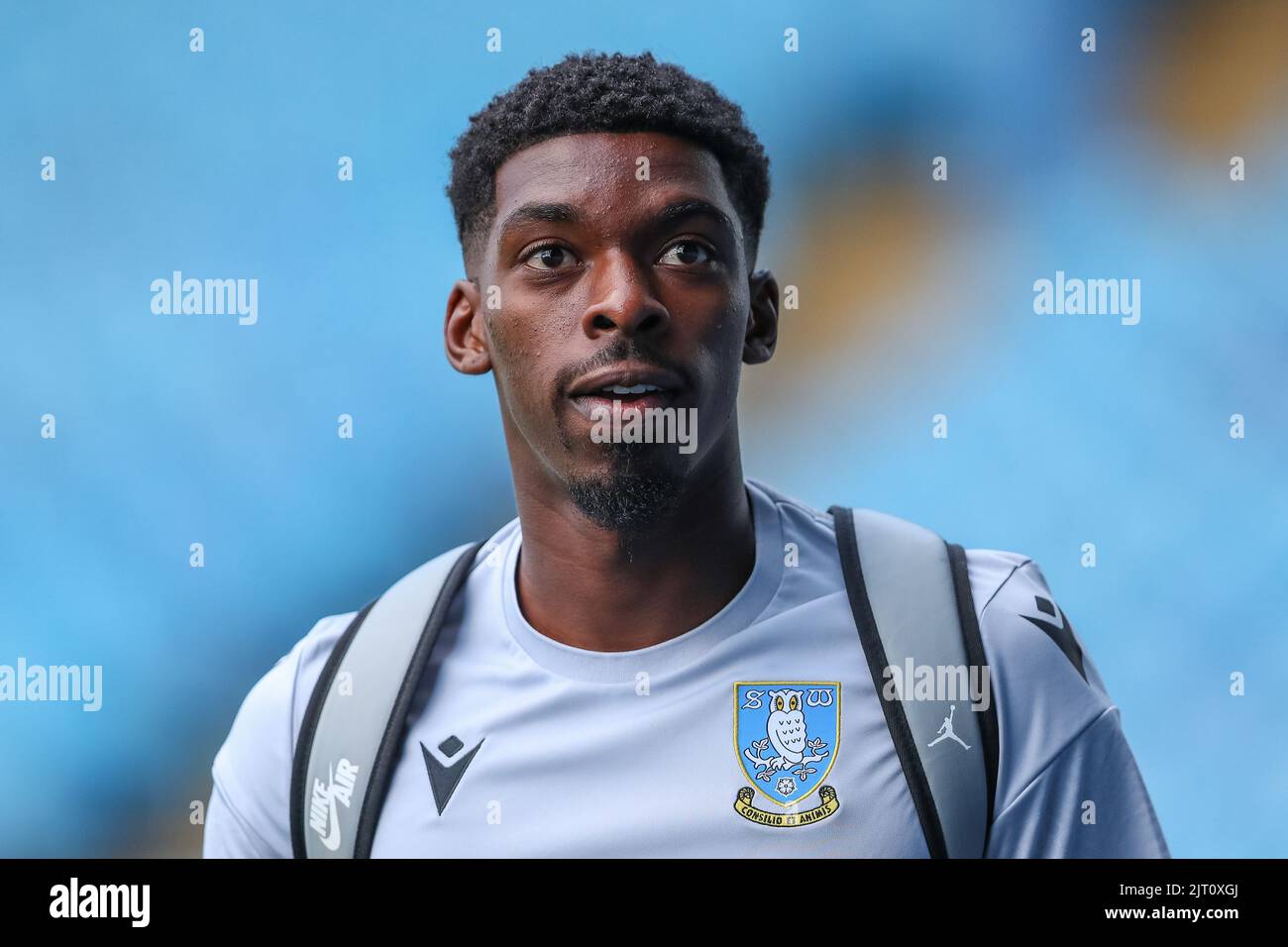 Tyreeq Bakinson #19 of Sheffield Wednesday arrives at the game ahead of ...