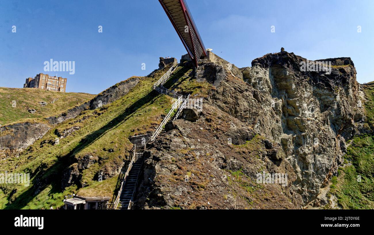 The Tintagel Bridge opened in 2019 connects the mainland with the ...