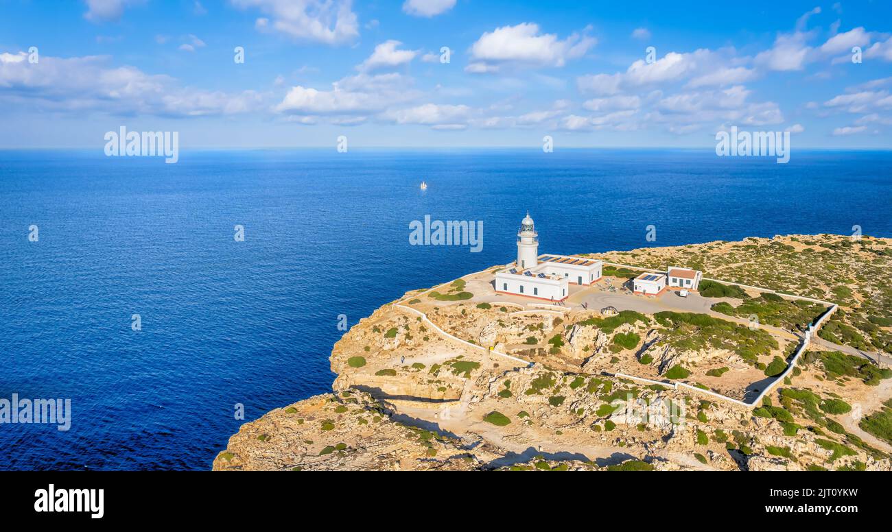 Landscape with aerial view at Far de Cavalleria, Menorca island, Spain ...