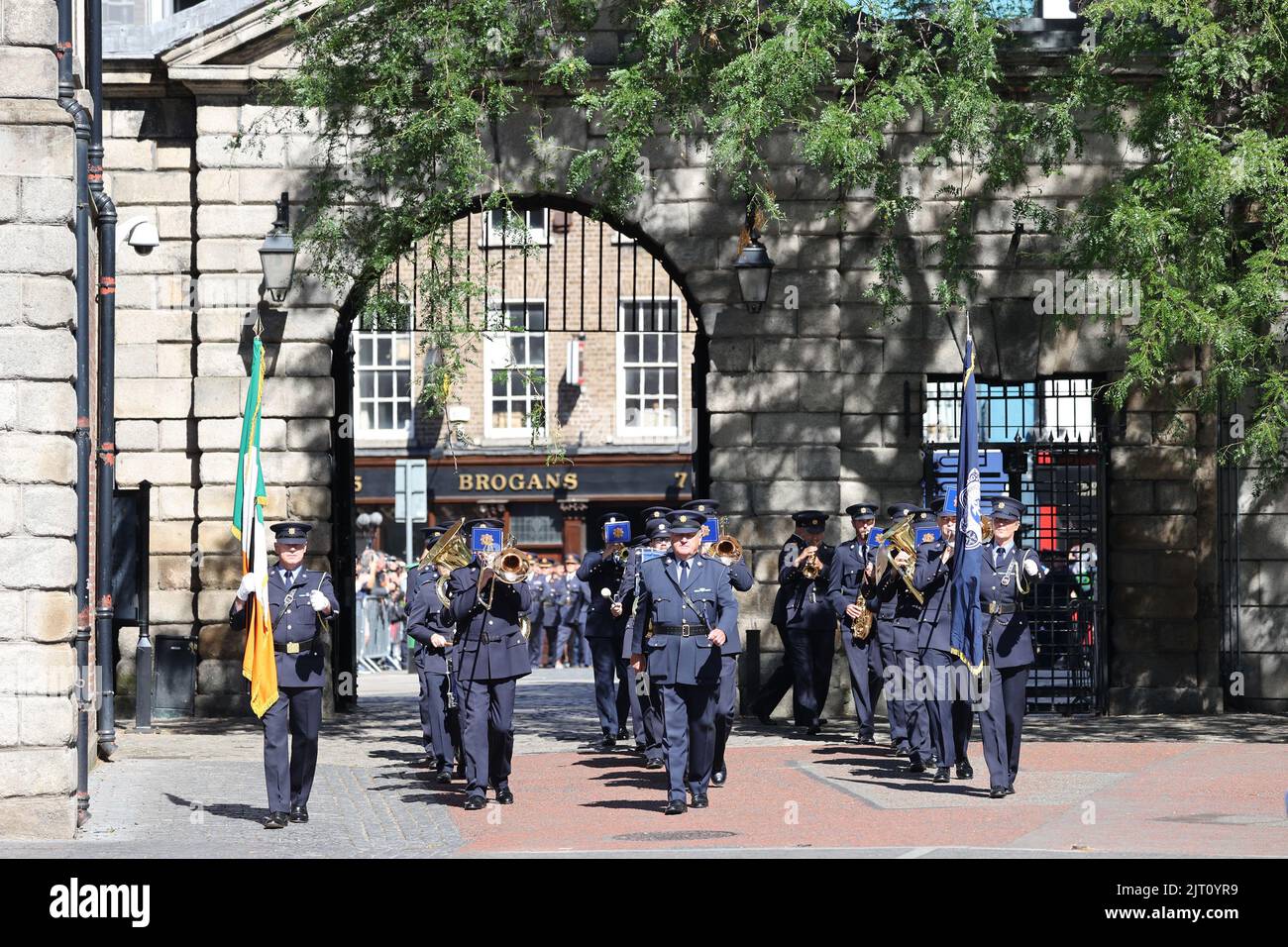 Gardai during a parade into Dublin Castle in Dublin marking 100 years ...