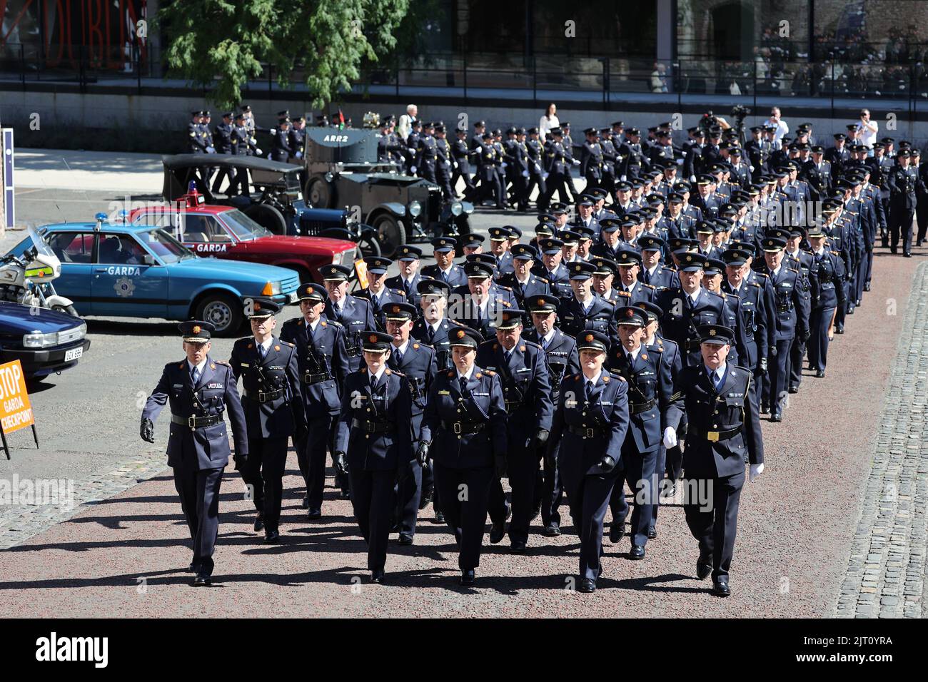 Gardai during a parade into Dublin Castle in Dublin marking 100 years ...