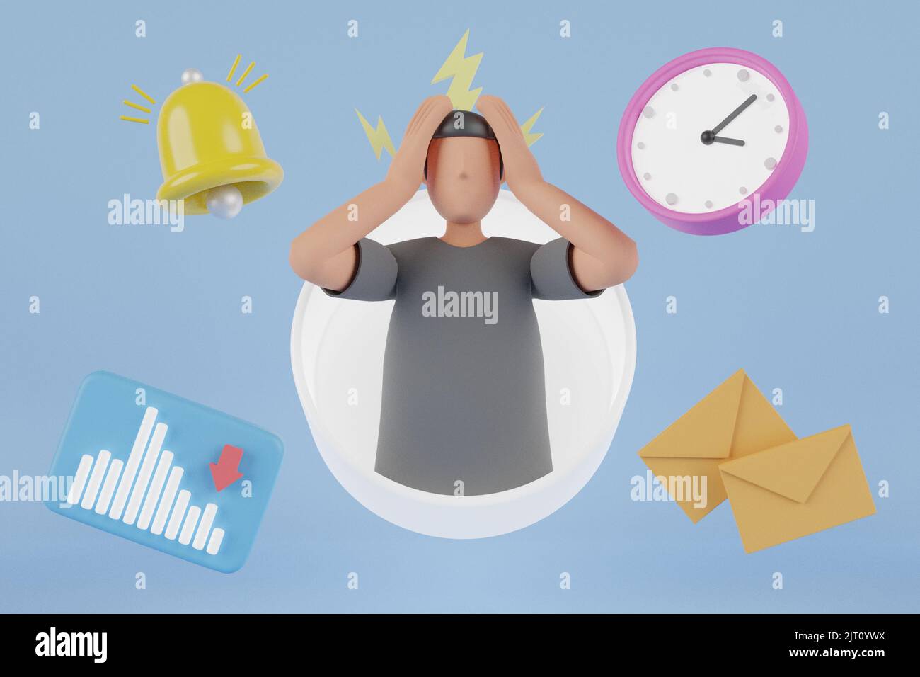 3D Work stress and bad time management concept. Overloaded busy ...