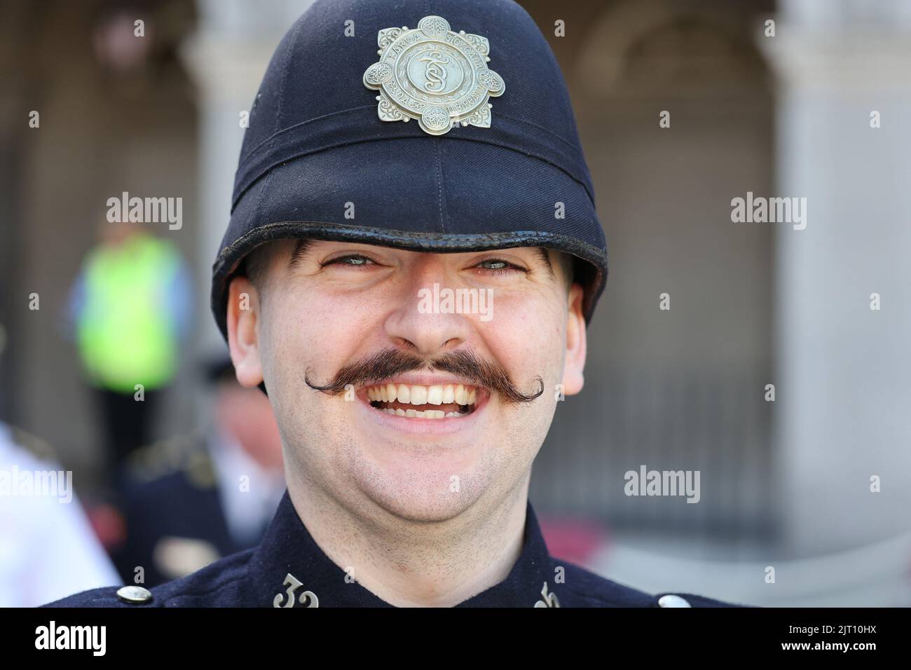 Garda Emmet Harte in an original uniform during a parade in Dublin ...